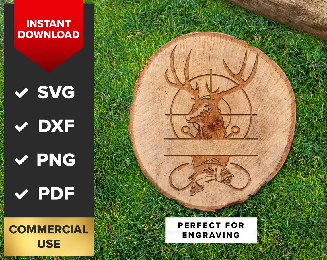 Deer Fish Monogram SVG, DXF, PNG, Hunting Split Monogram Cut File ...