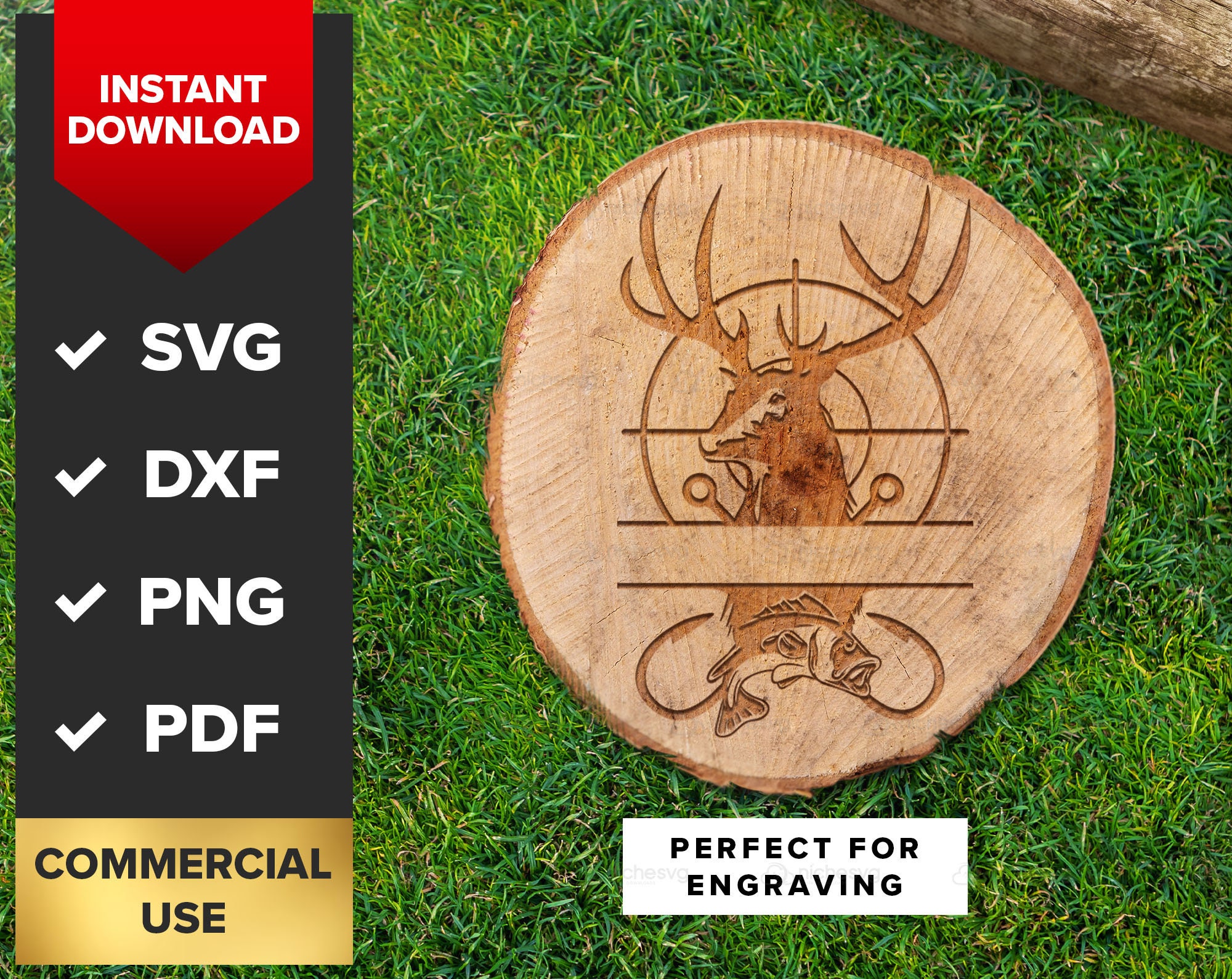 Deer Fish Monogram SVG, DXF, PNG, Hunting Split Monogram Cut File ...