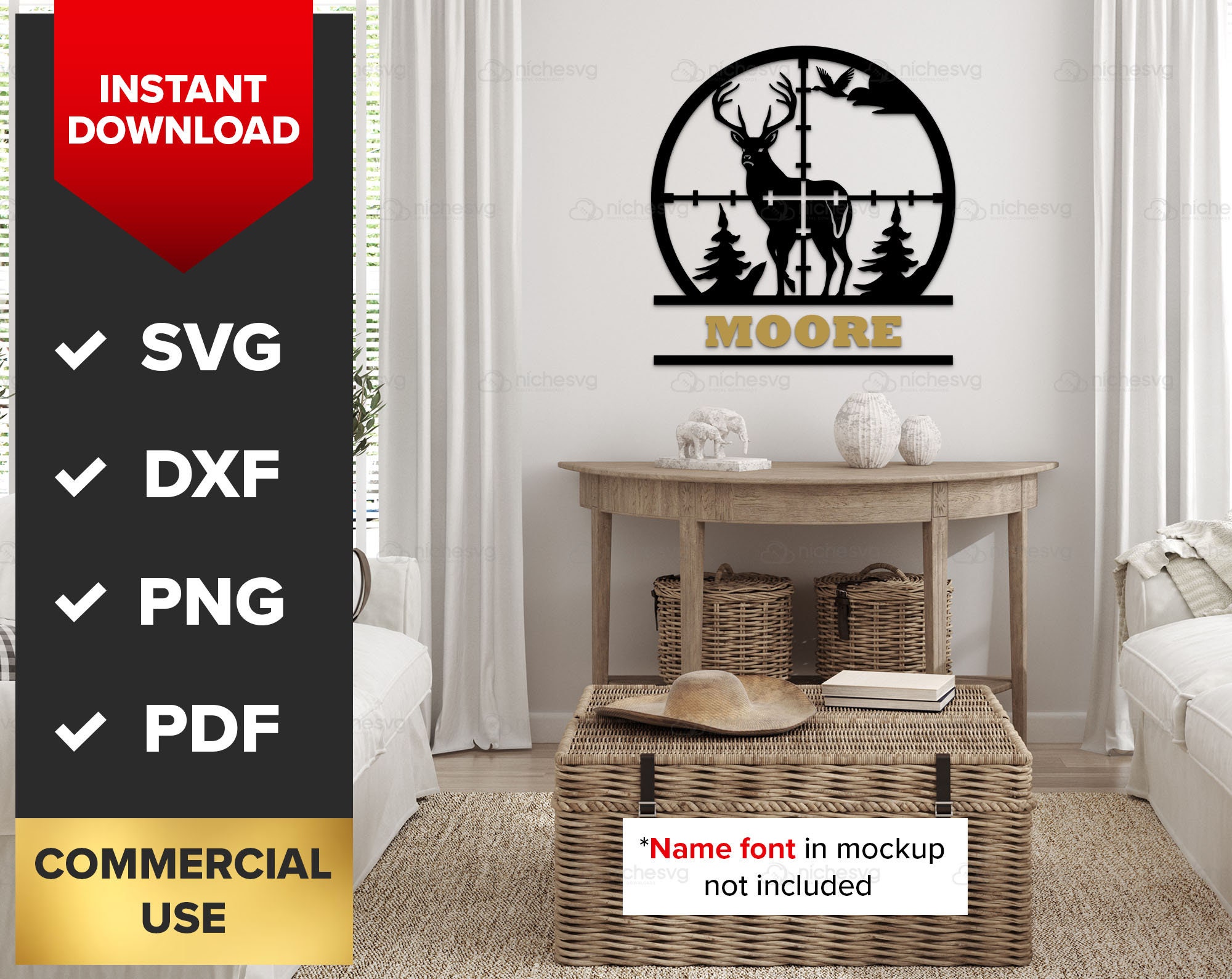 Deer Scope Monogram SVG, DXF, PNG, Hunting Monogram Cut File, Digital ...