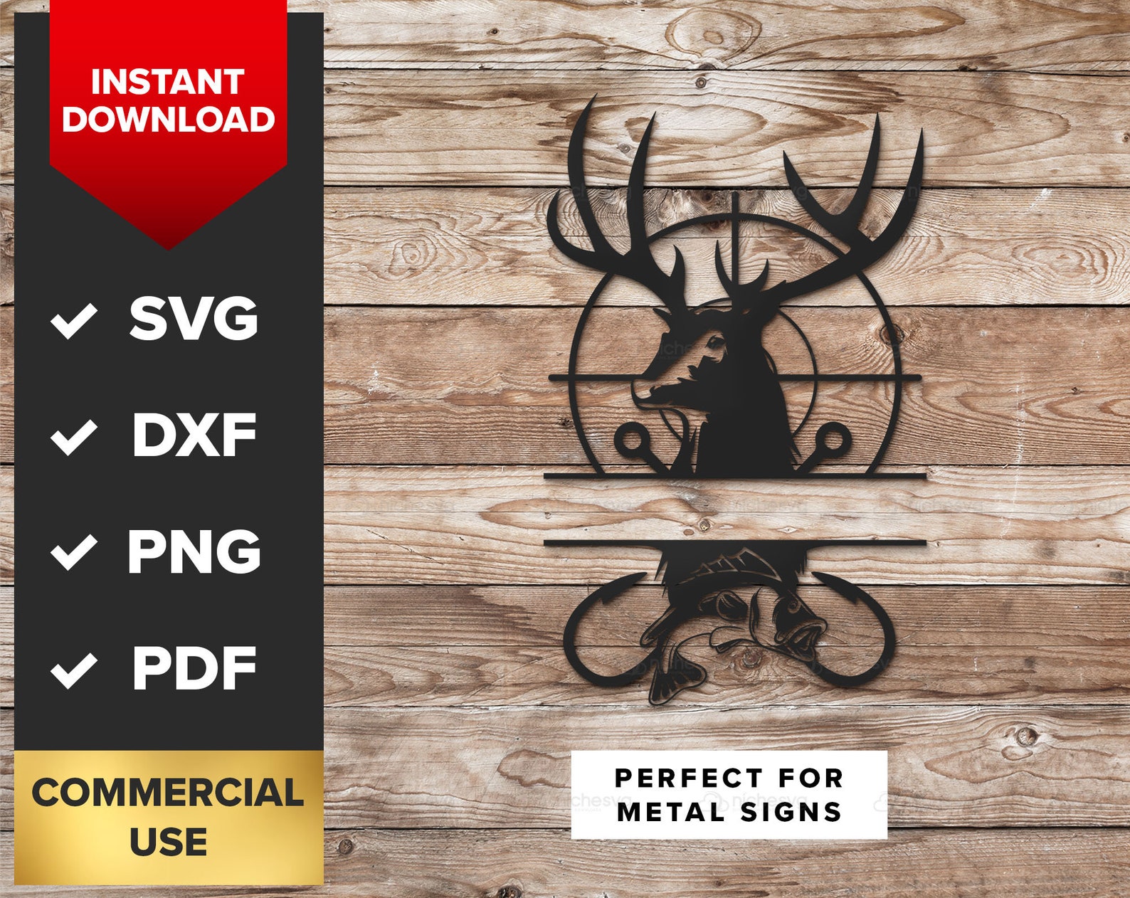 Deer Fish Monogram SVG, DXF, PNG, Hunting Split Monogram Cut File ...