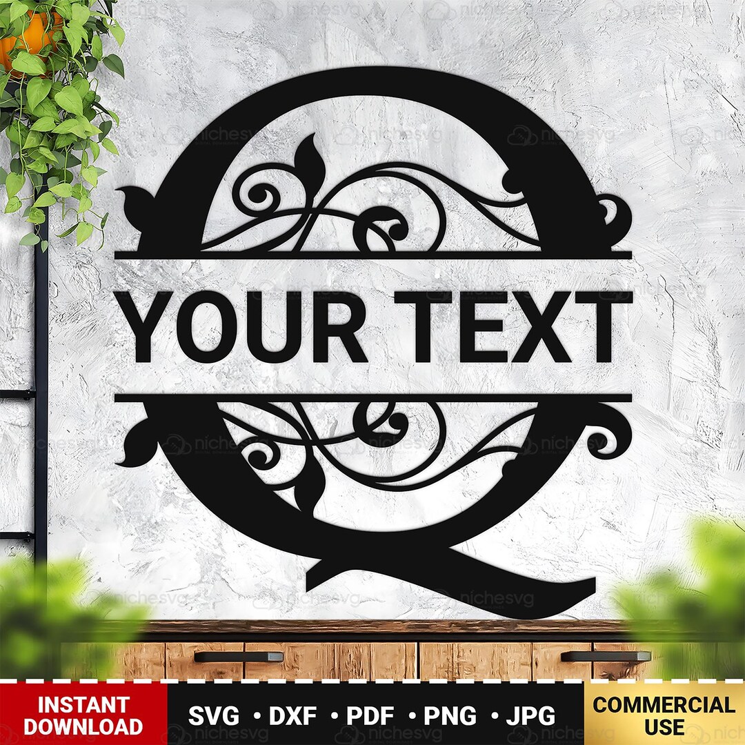 Q Elegant Split Letter Monogram SVG, Regal Alphabet Cut File, Fancy ...