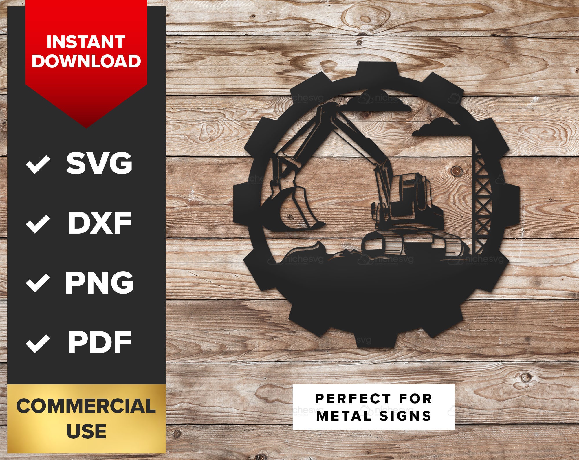 Excavator SVG, Heavy Machinery DXF, PNG Cut File, Cricut, Silhouette ...