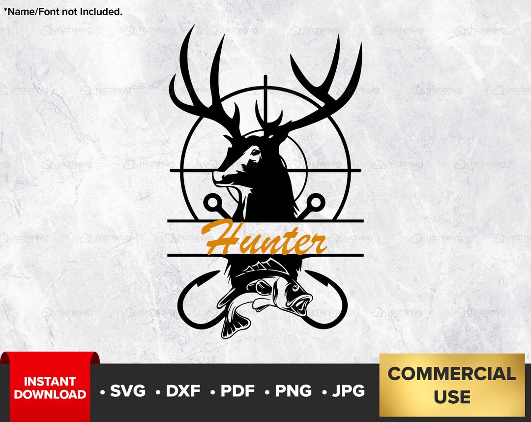 Deer Fish Monogram SVG, DXF, PNG, Hunting Split Monogram Cut File ...