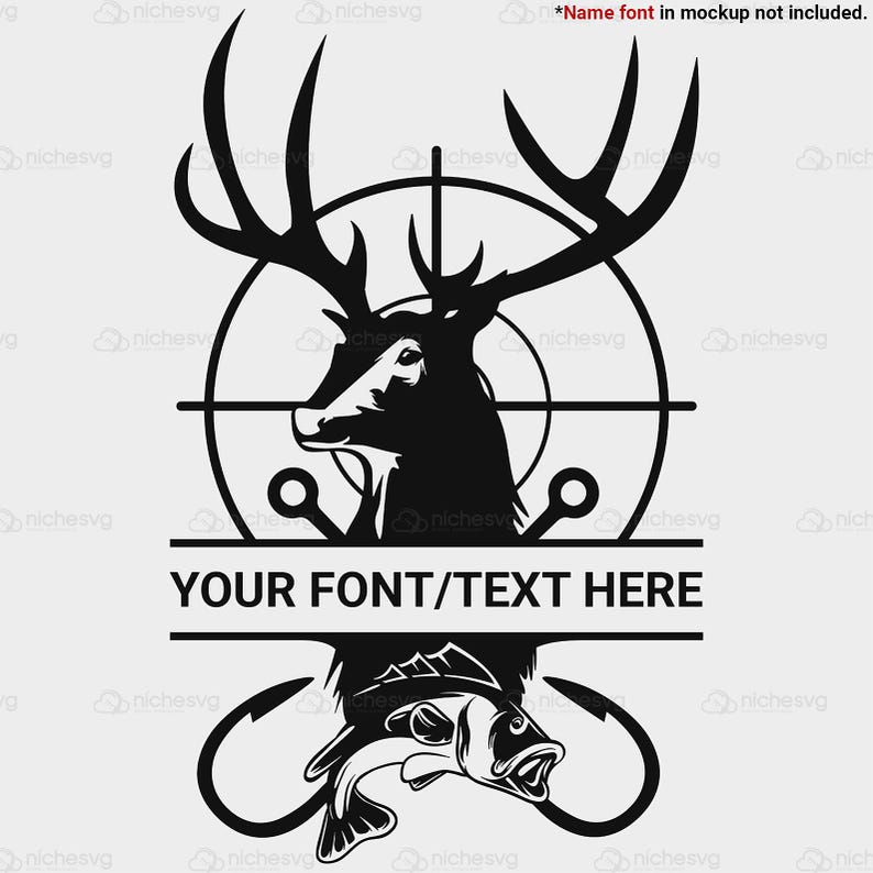 Deer Fish Monogram SVG, DXF, PNG, Hunting Split Monogram Cut File ...