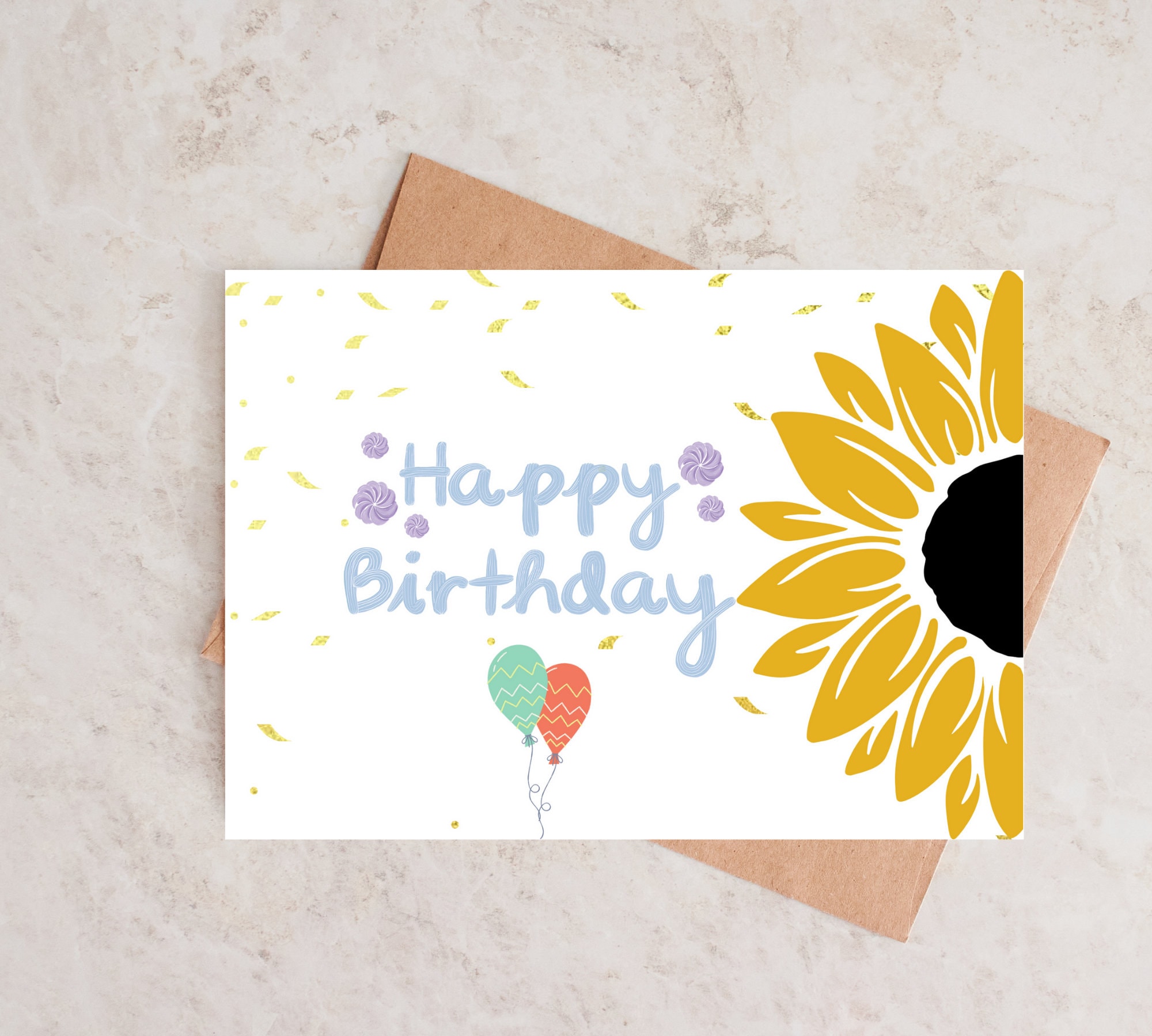 Sunflower Birthday Folded Card Printable Birthday Card - Etsy México