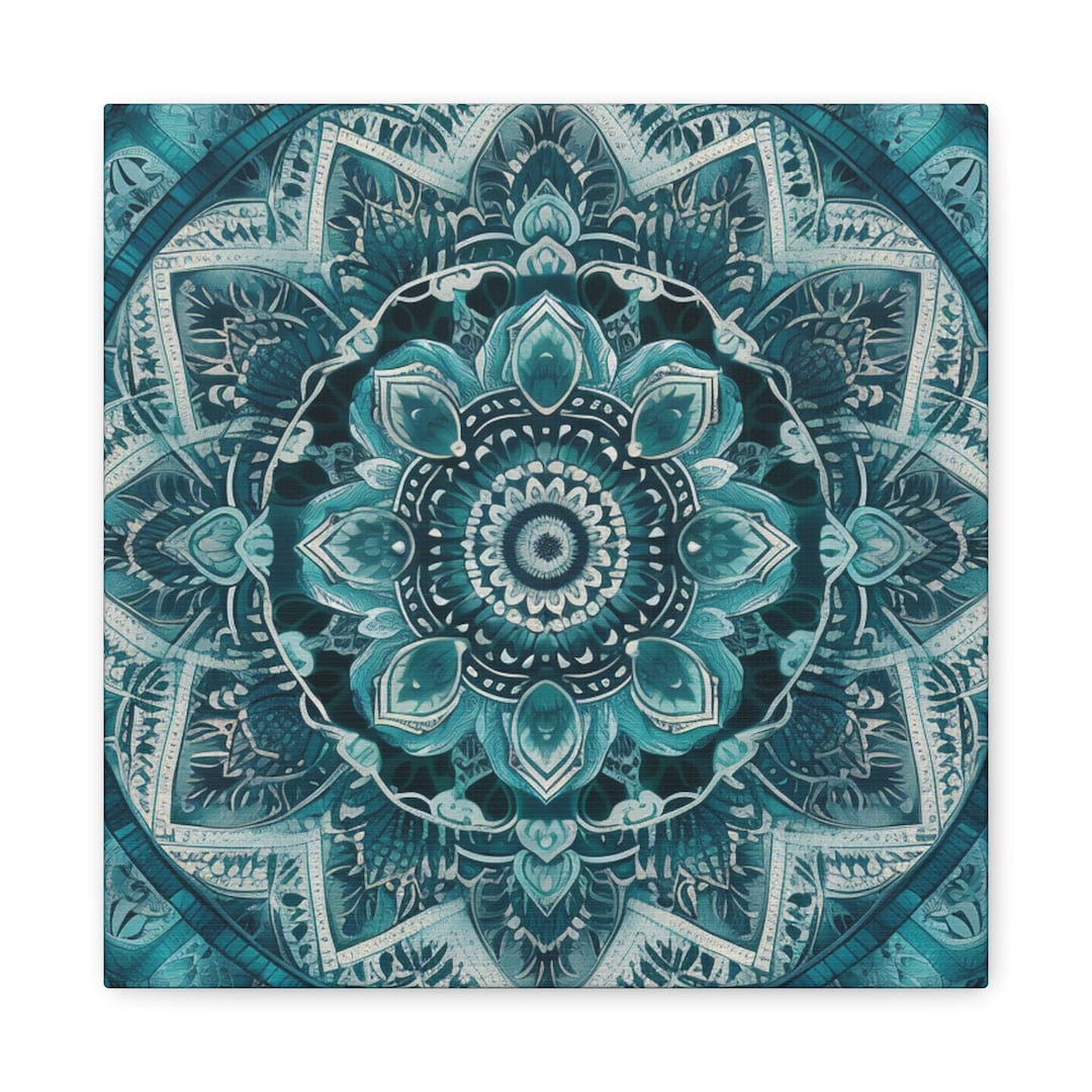 Turquoise Mandala Canvas Art Symmetrical Mandala Pattern Wall Decor - Etsy