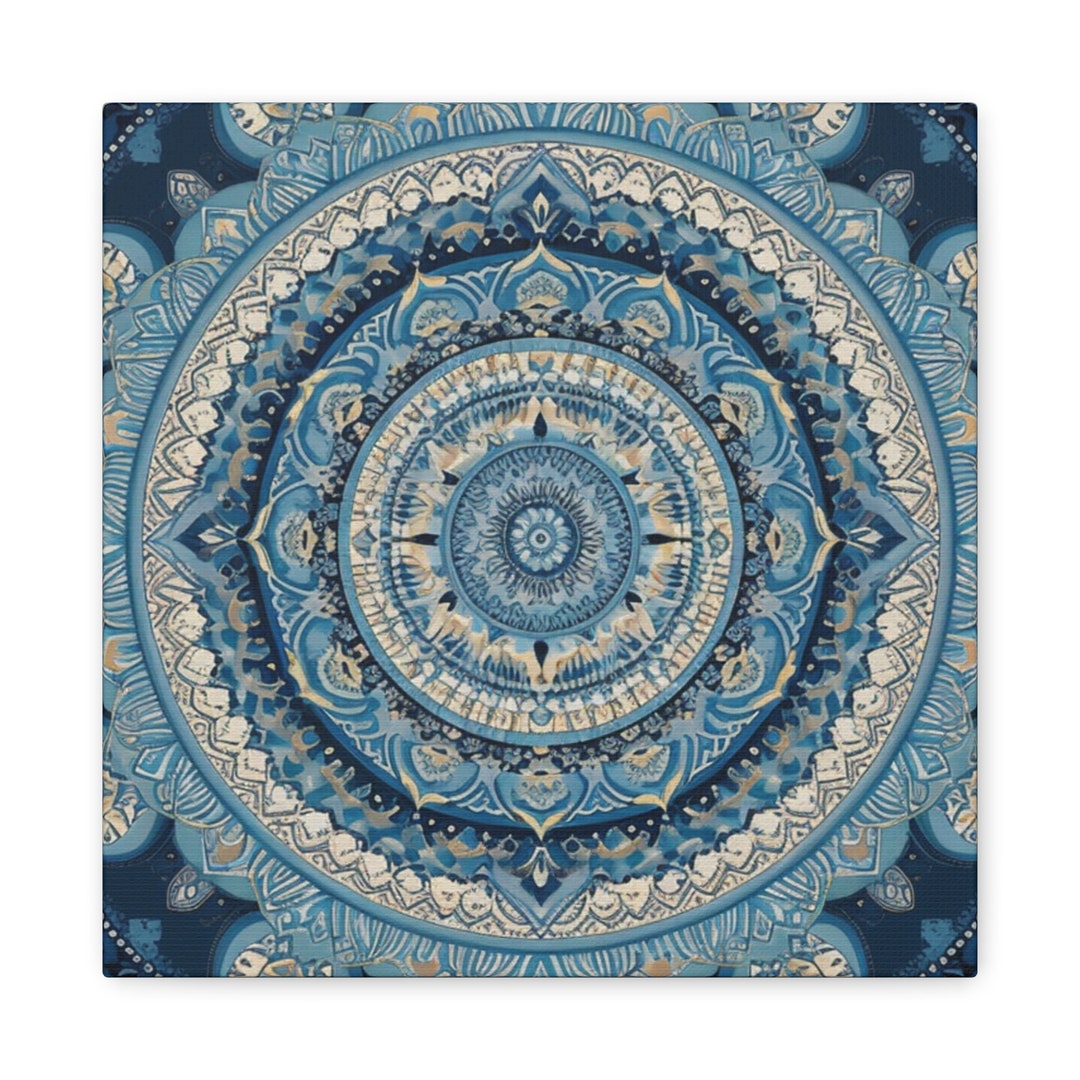 Blue Mandala Symphony Mesmerizing Symmetric Art on Stretched Canvas - Etsy
