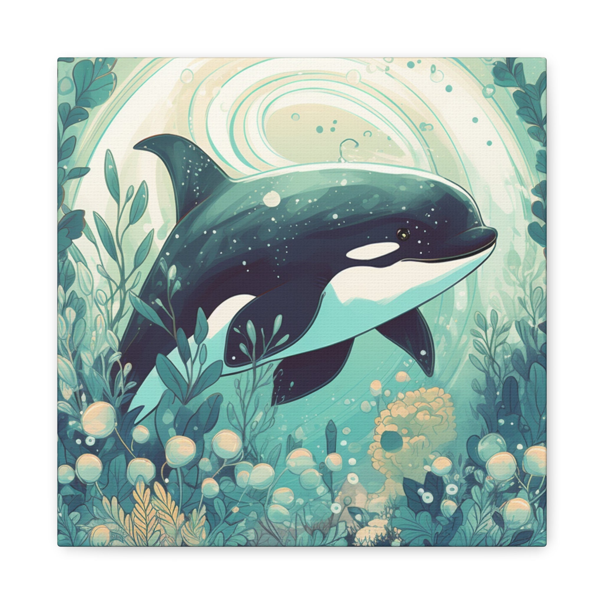 Whimsical Orca Swimming in Underwater Oasis Children's Nursery Canvas ...