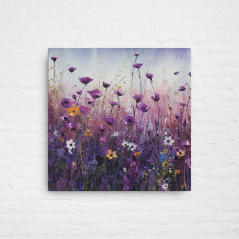 Purple Flower Art Landscape Design Wall Art Floral Fields Meadow Poster ...