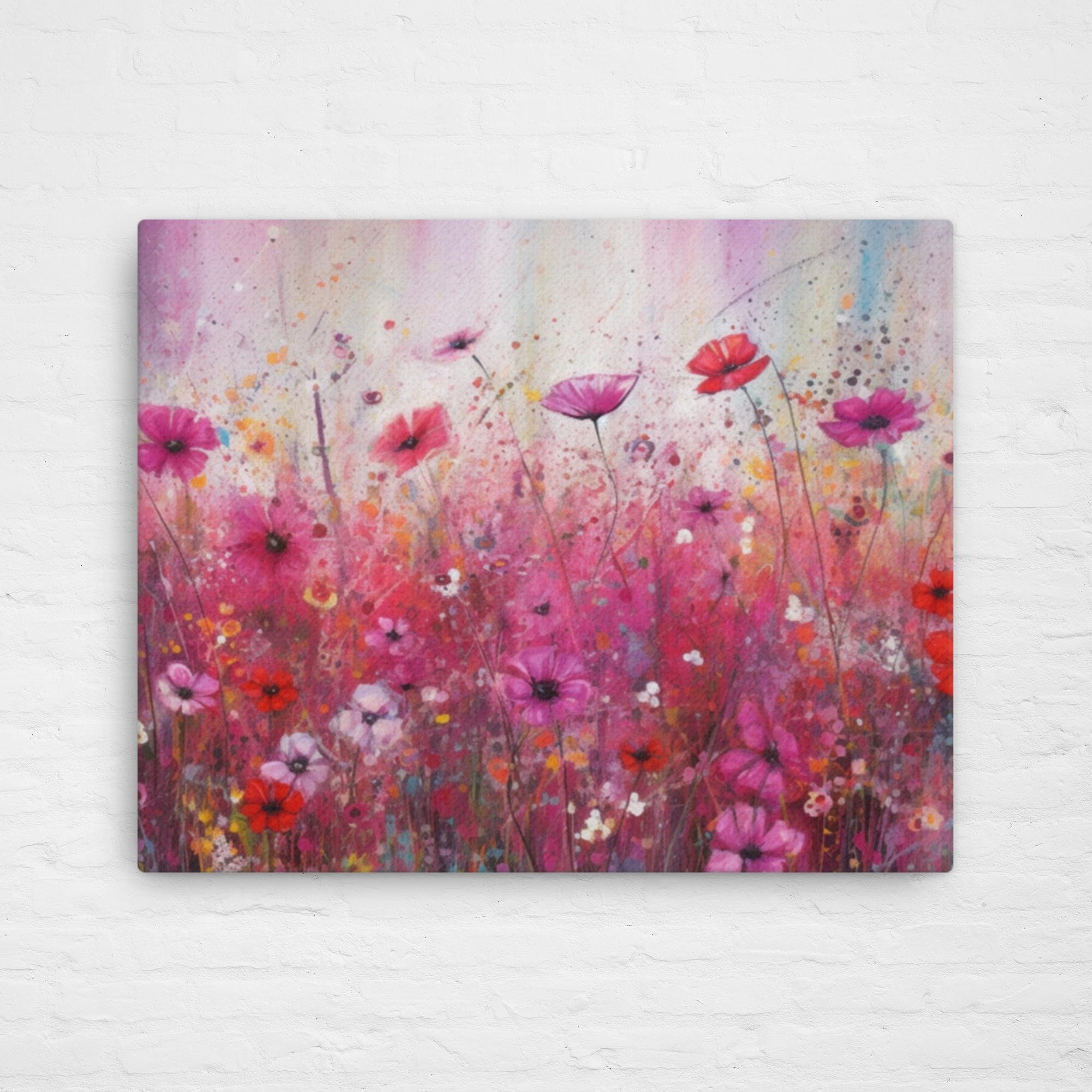 Pink Flower Art Landscape Design Wall Art Floral Fields Meadow Poster ...