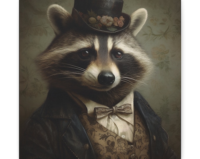 Dignified Raccoon in Victorian Attire Canvas Artwork Elegant and ...
