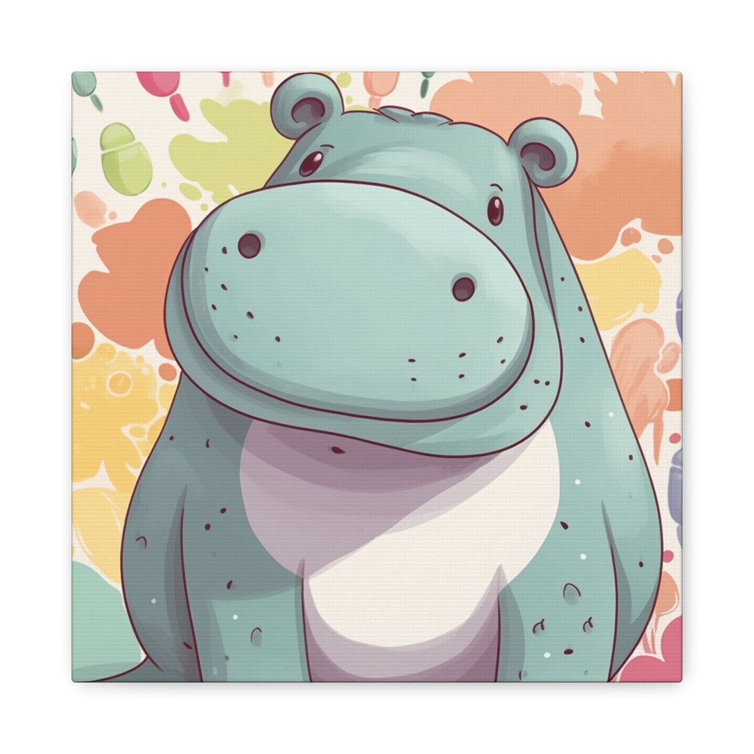 Friendly Hippopotamus Nursery Cartoon Canvas Print - Etsy