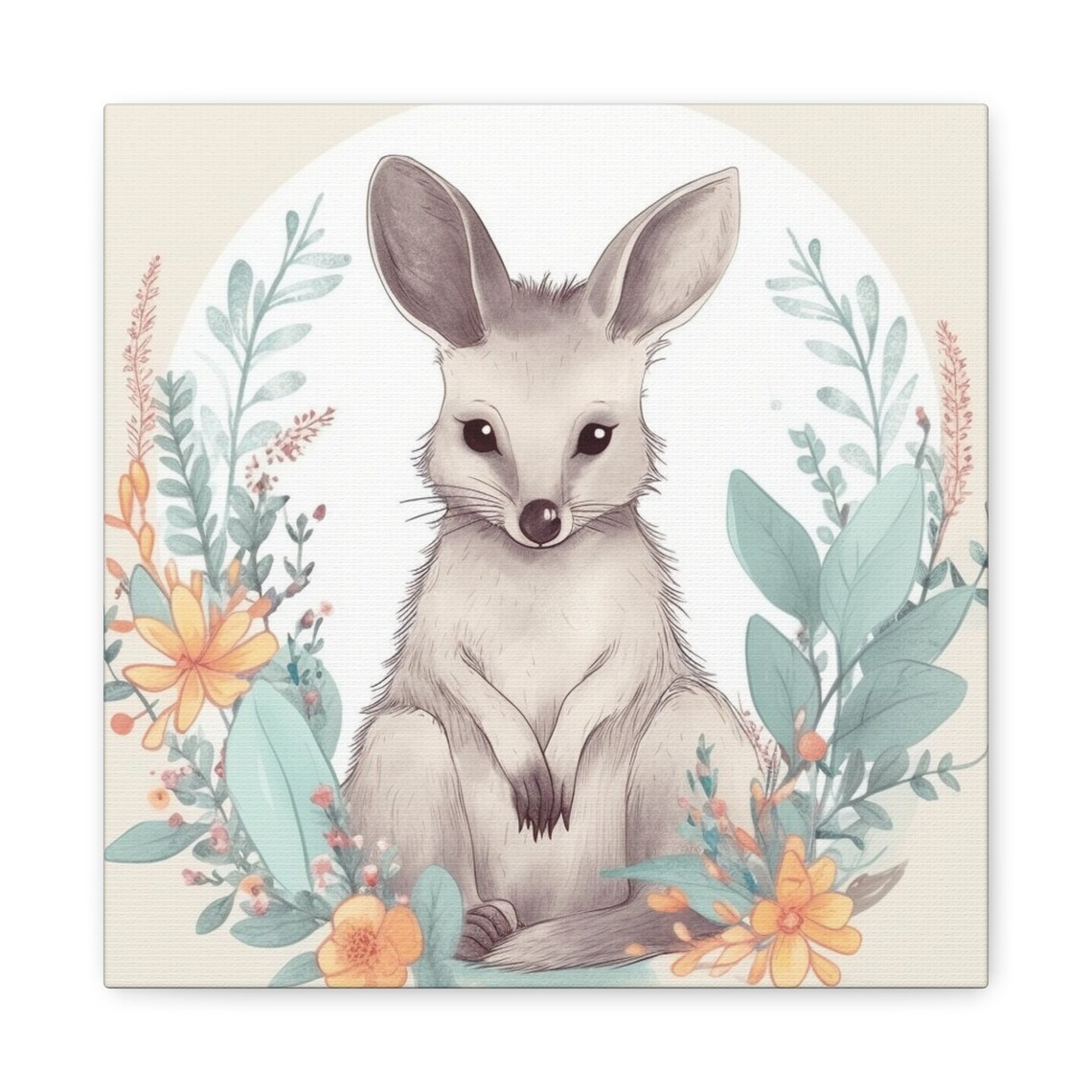 Whimsical Wallaby Cartoon Canvas Print Nursery Art for Children's ...