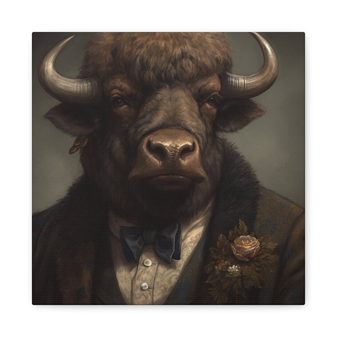 Regal Bison in Victorian Attire Canvas Art: Dignified 1800s Portrait - Etsy