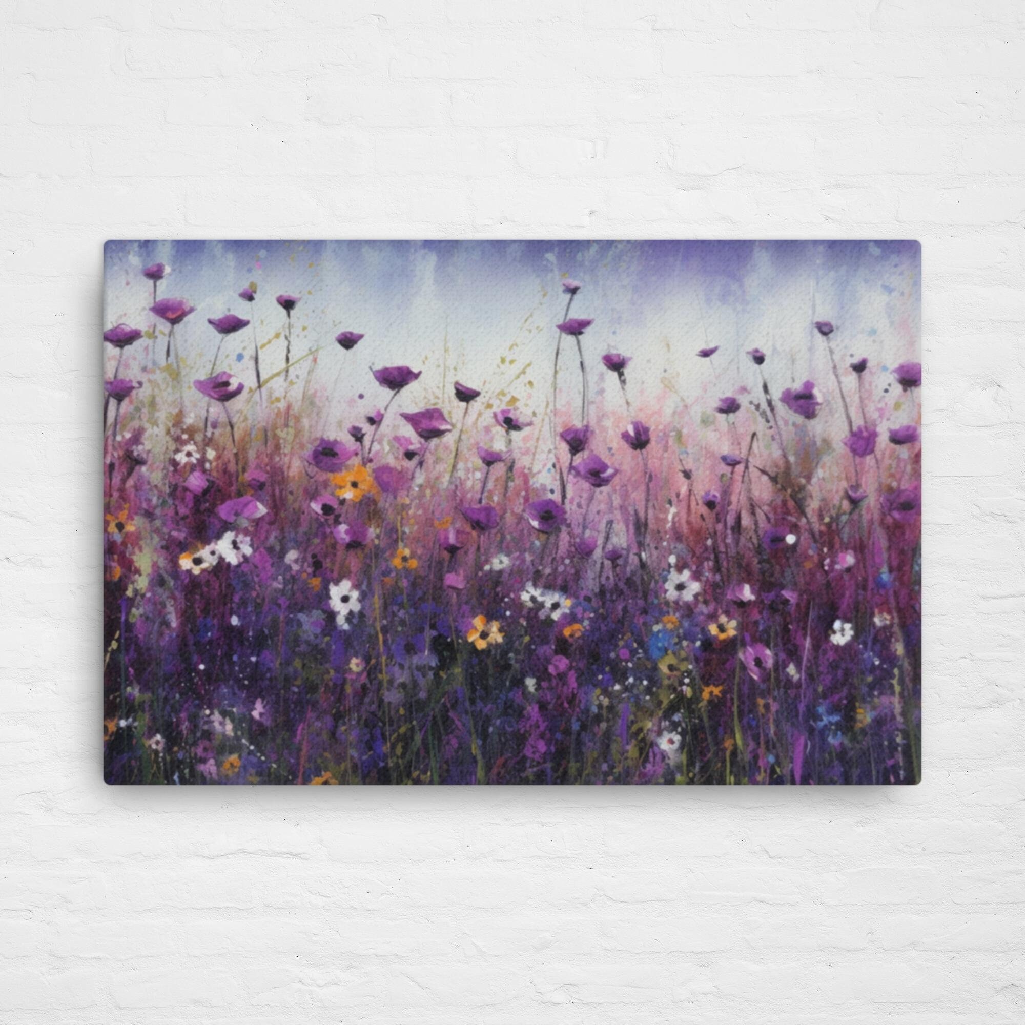 Purple Flower Art Landscape Design Wall Art Floral Fields Meadow Poster ...