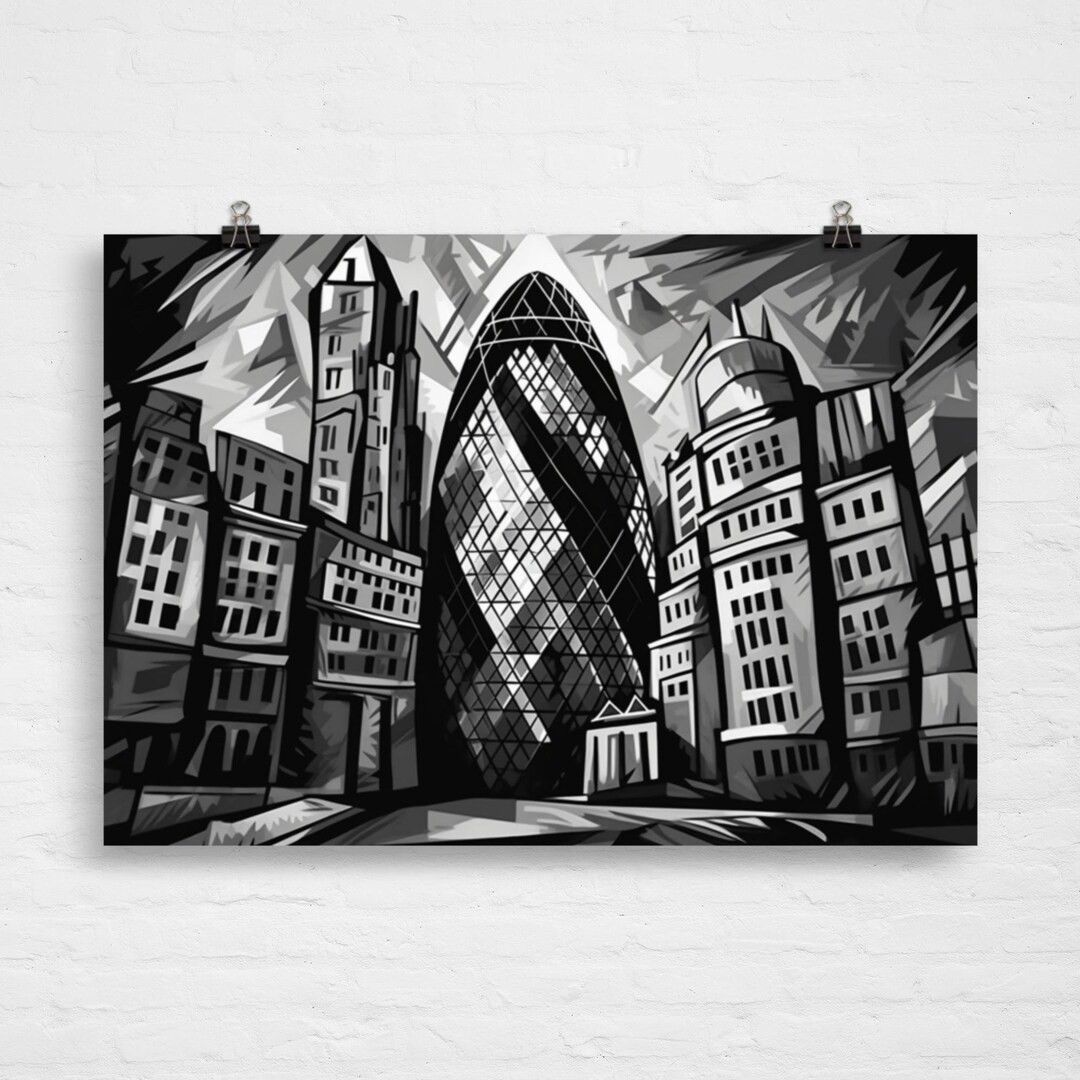 The Gherkin London City UK Landmark Black & White Abstract Poster Print ...