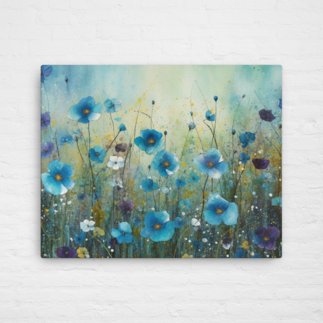 Blue Flower Art Landscape Design Wall Art Floral Fields Meadow Poster ...