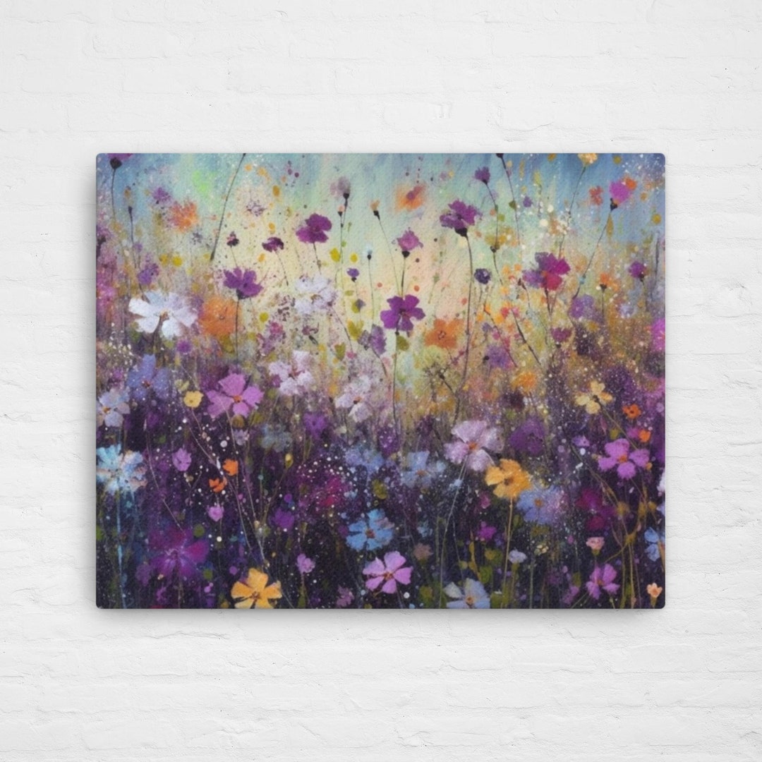 Violet Flower Art Landscape Design Wall Art Floral Fields Meadow Poster ...