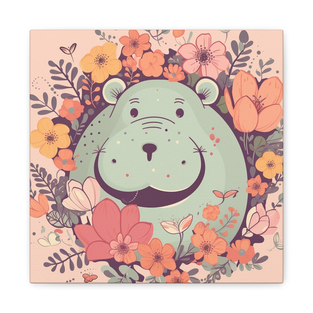 Friendly Hippopotamus Cartoon Canvas Print Nursery Art, Kids Bedroom - Etsy