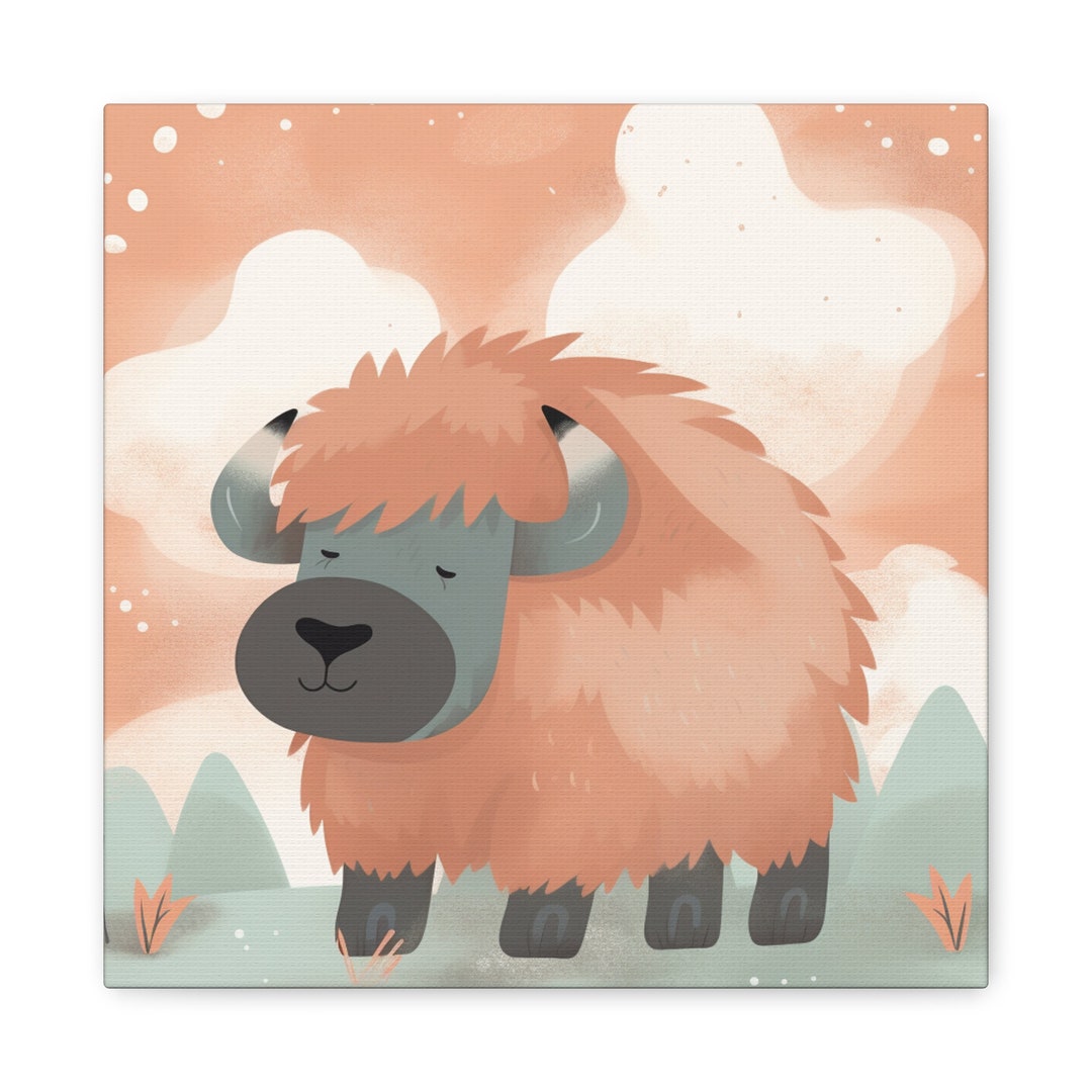 Playful Bison Cartoon Canvas Print Nursery Children's Room Wall Art - Etsy