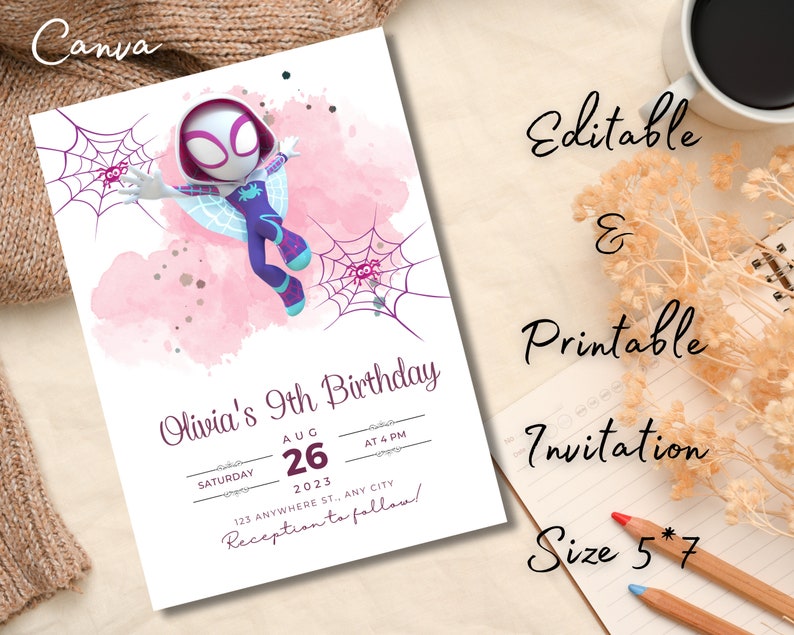 Ghost Spider Birthday Invitation, Spidey and His Amazing Friends ...