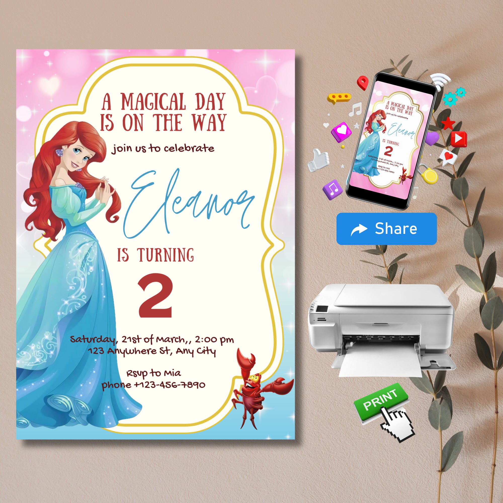 Little Mermaid Invitation, Ariel Invitation, Ariel Princess Birthday ...