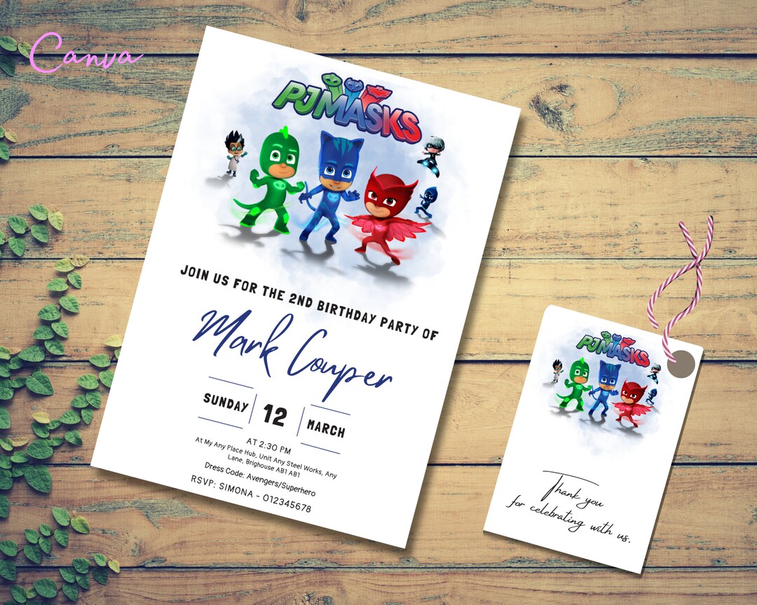 PJ Masks Invitation, PJ Masks Birthday Invitation, PJ Masks ...