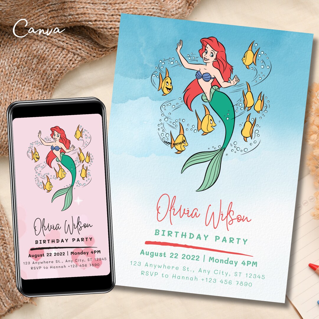Invitación de la Sirenita, Invitación de Ariel, Invitación de ...