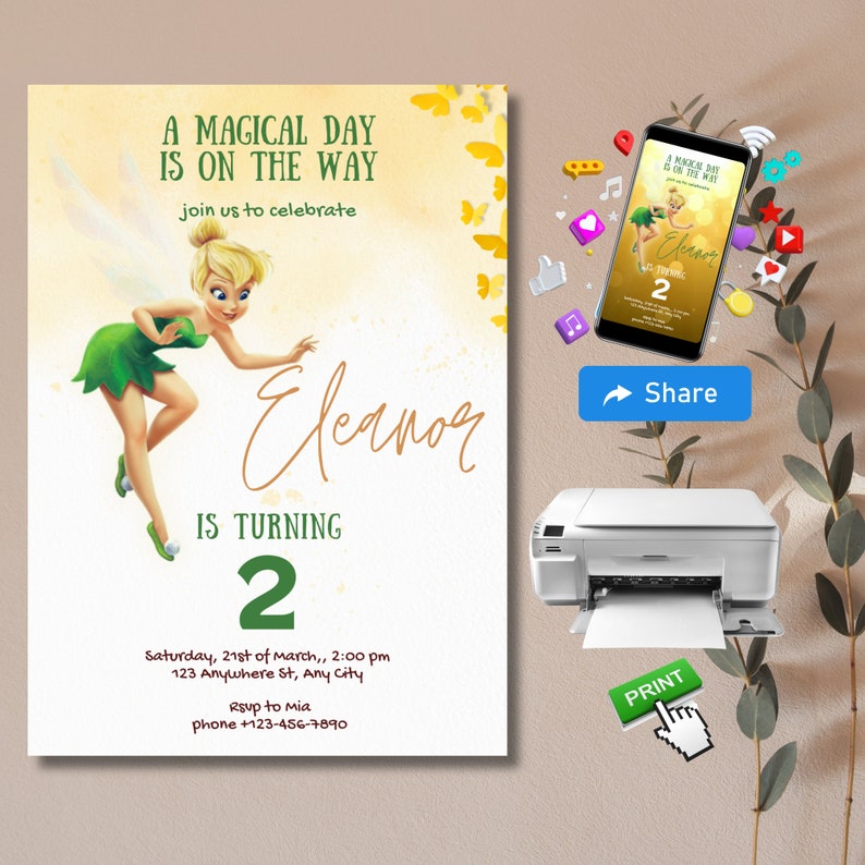 Tinkerbell Editable Invitation, Fairy Birthday Party Tinkerbell Party ...