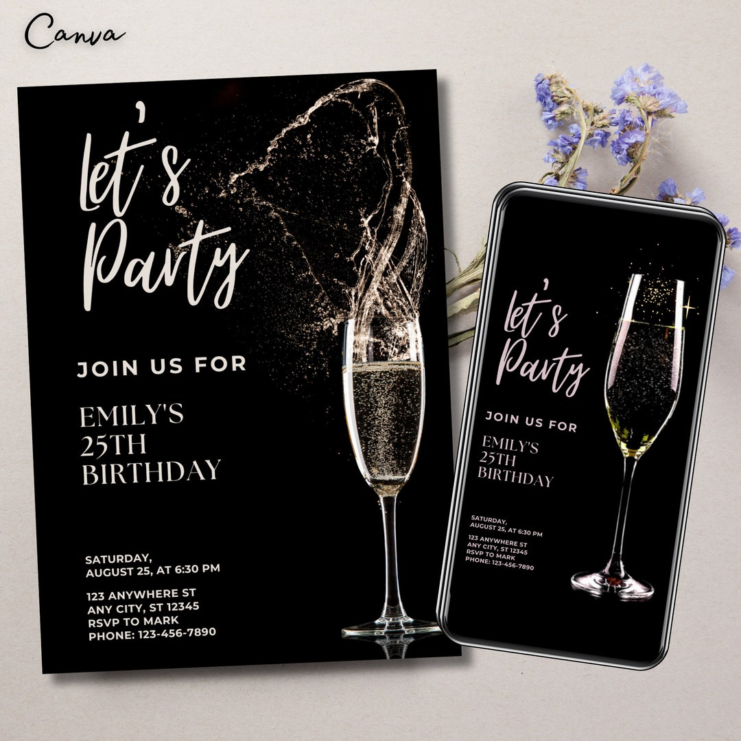 Pink Champagne Birthday Invitation, Champagne Invitation, Pink ...