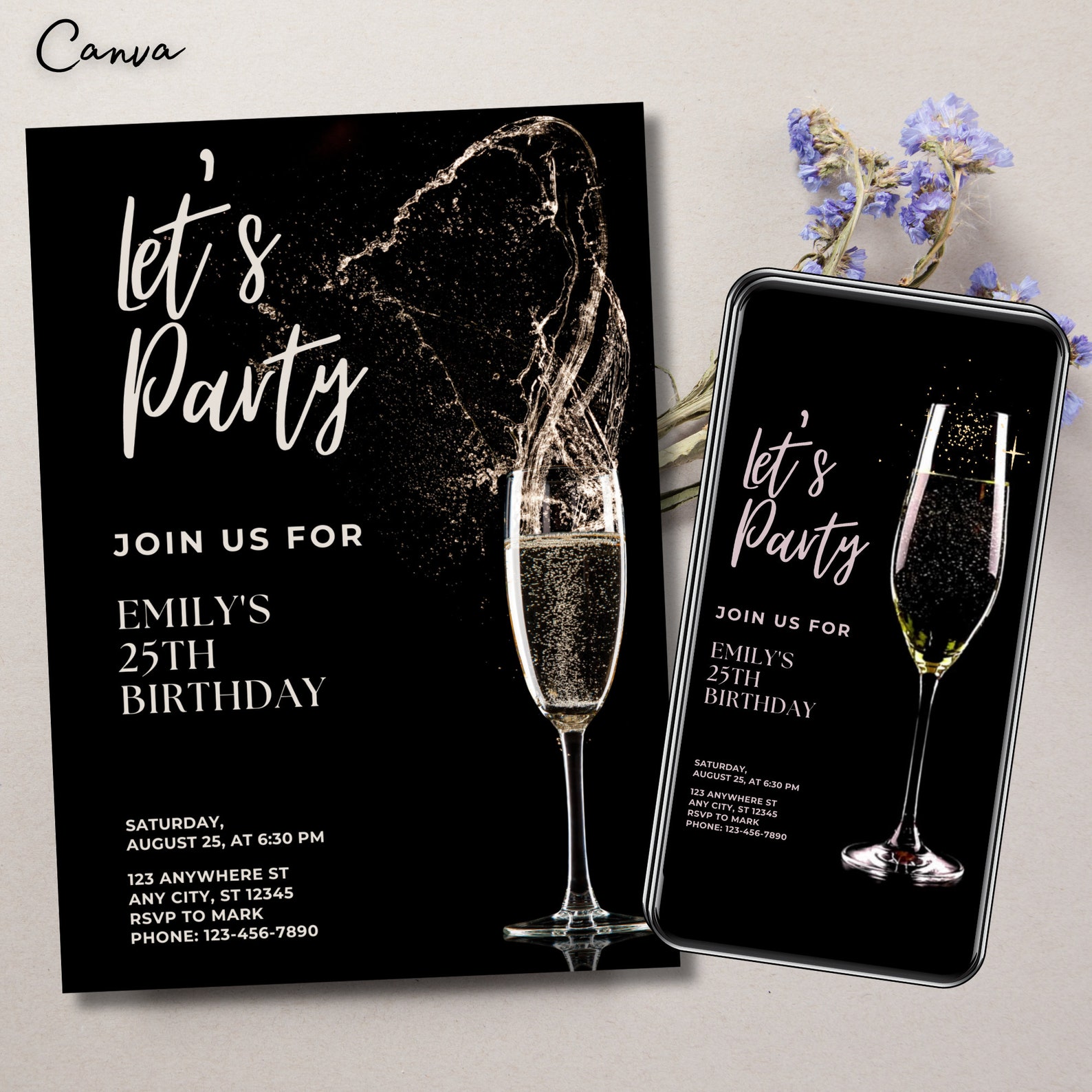 Pink Champagne Birthday Invitation, Champagne Invitation, Pink ...