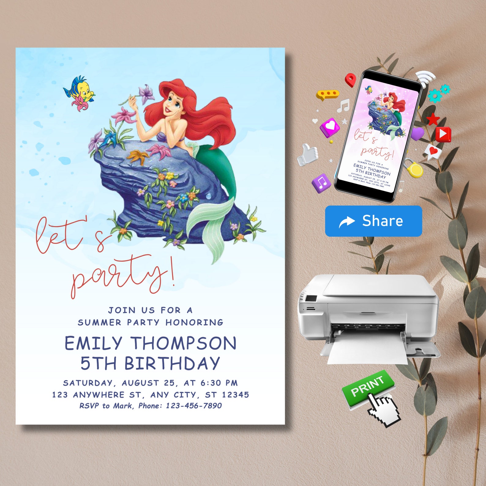 Little Mermaid Invitation, Ariel Invitation, Ariel Princess Birthday ...