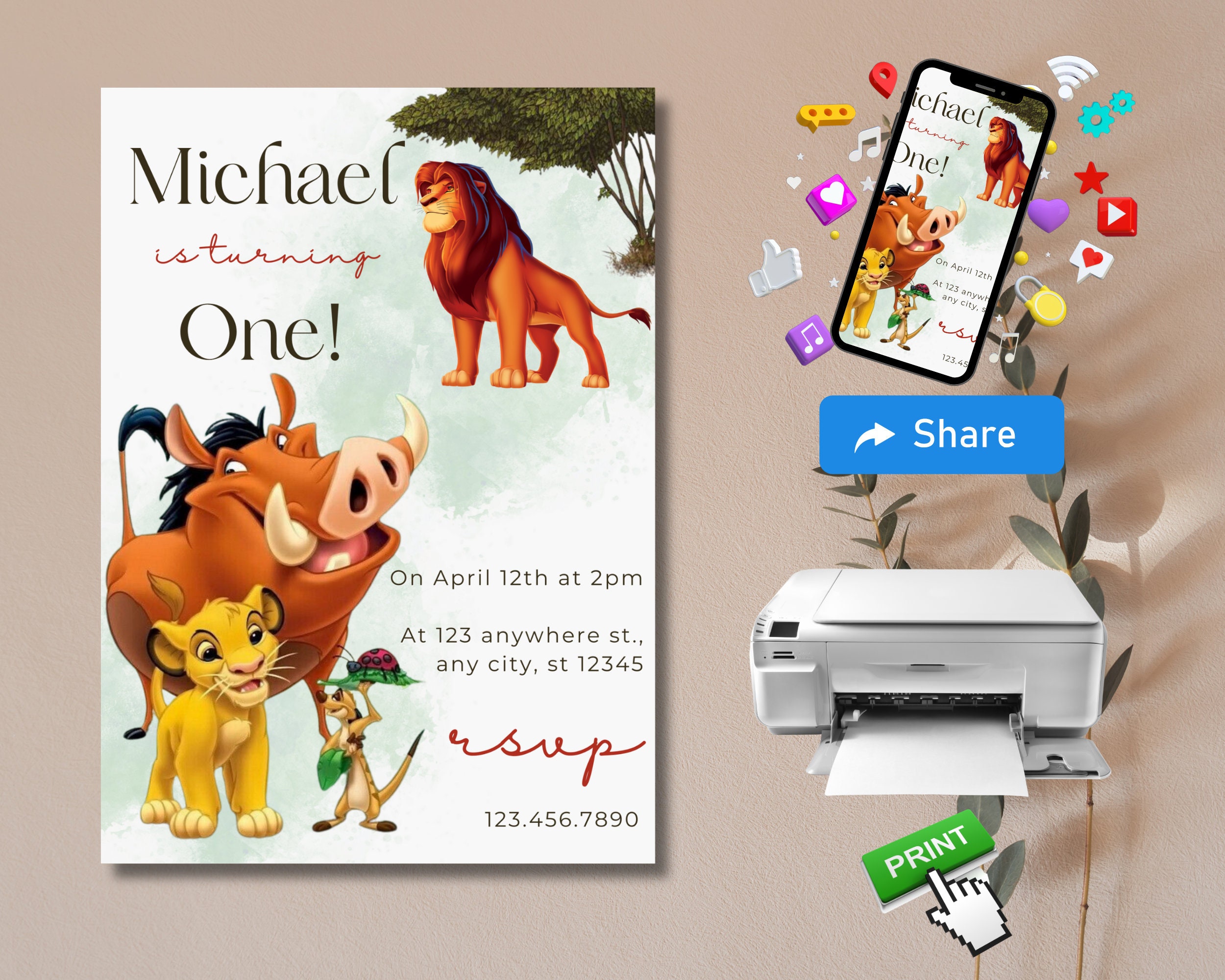 Lion King Invitation Lion King Birthday Invitation Lion King Party Lion ...