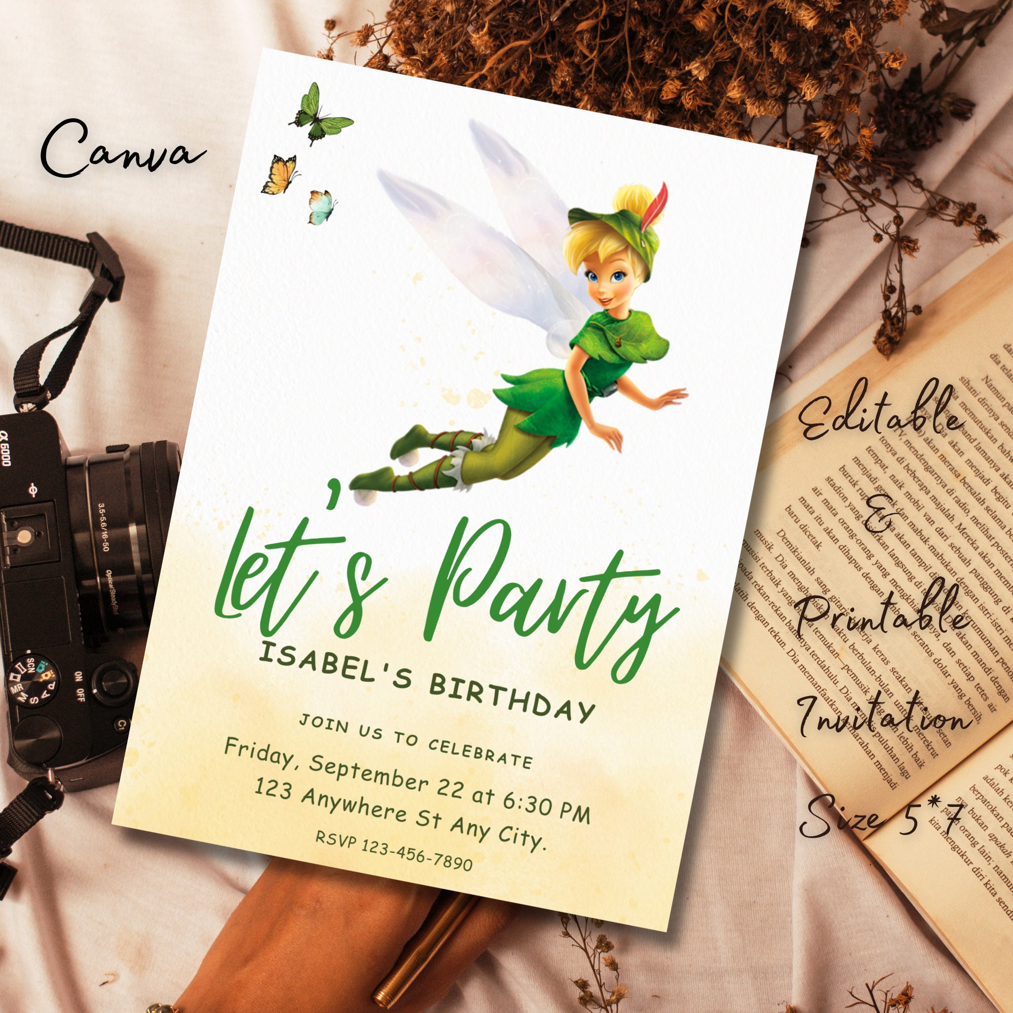 Tinkerbell Editable Invitation, Fairy Birthday Party Tinkerbell Party ...