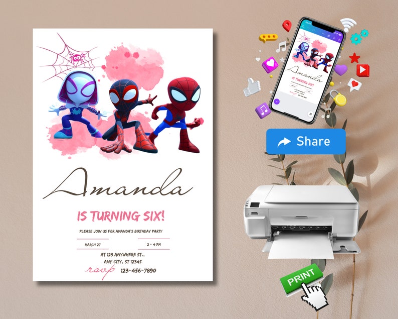 Spidey and His Amazing Friends Birthday Invitation Template, Printable ...