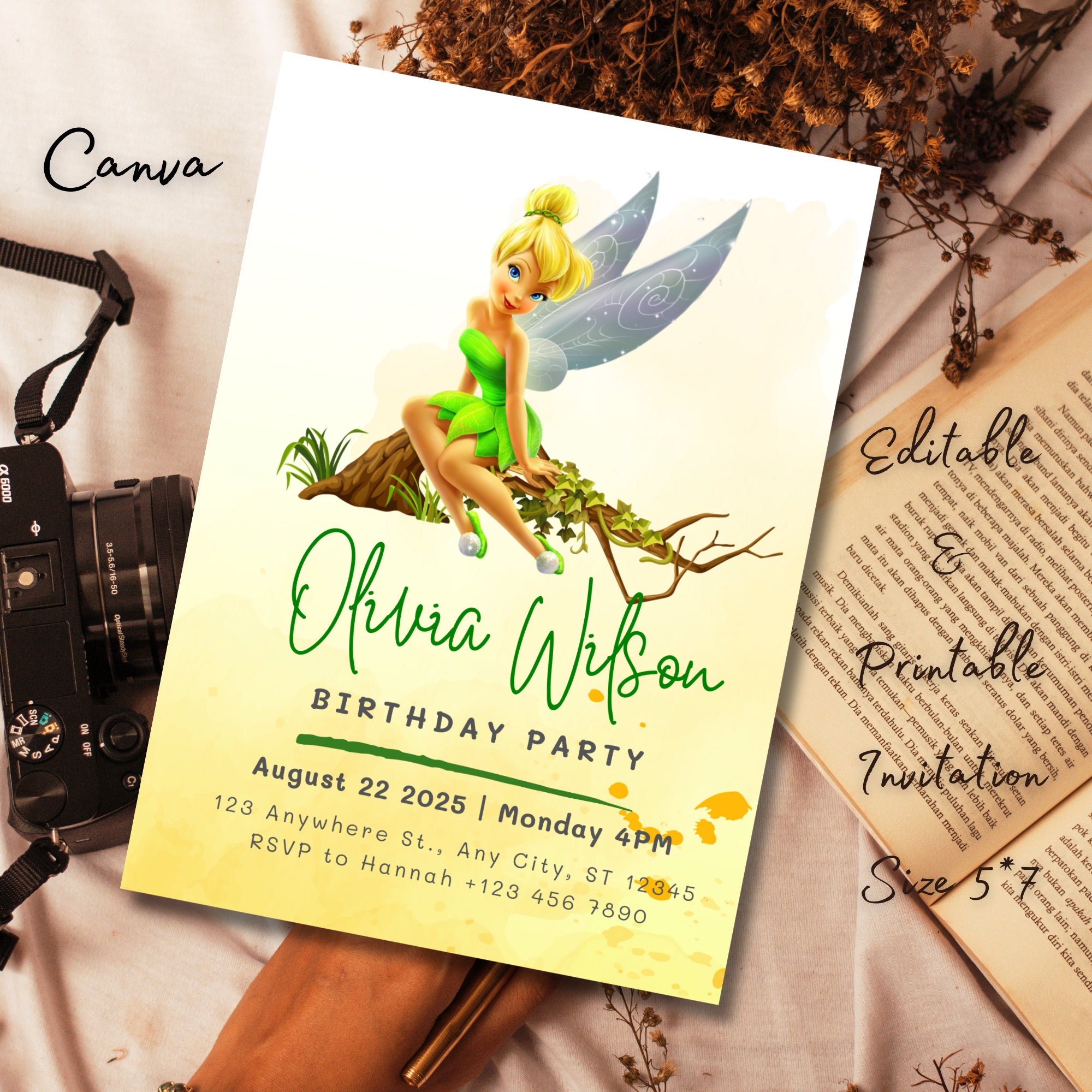 Tinkerbell Editable Invitation, Fairy Birthday Party Tinkerbell Party ...