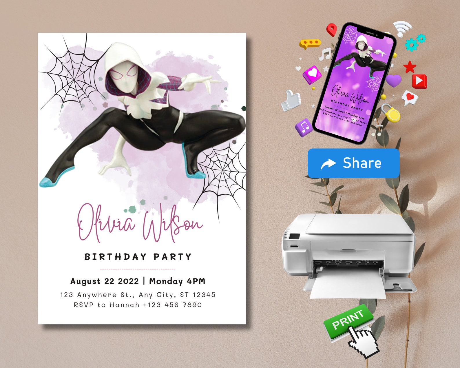 Ghost Spider Birthday Invitation, Spidey and His Amazing Friends ...