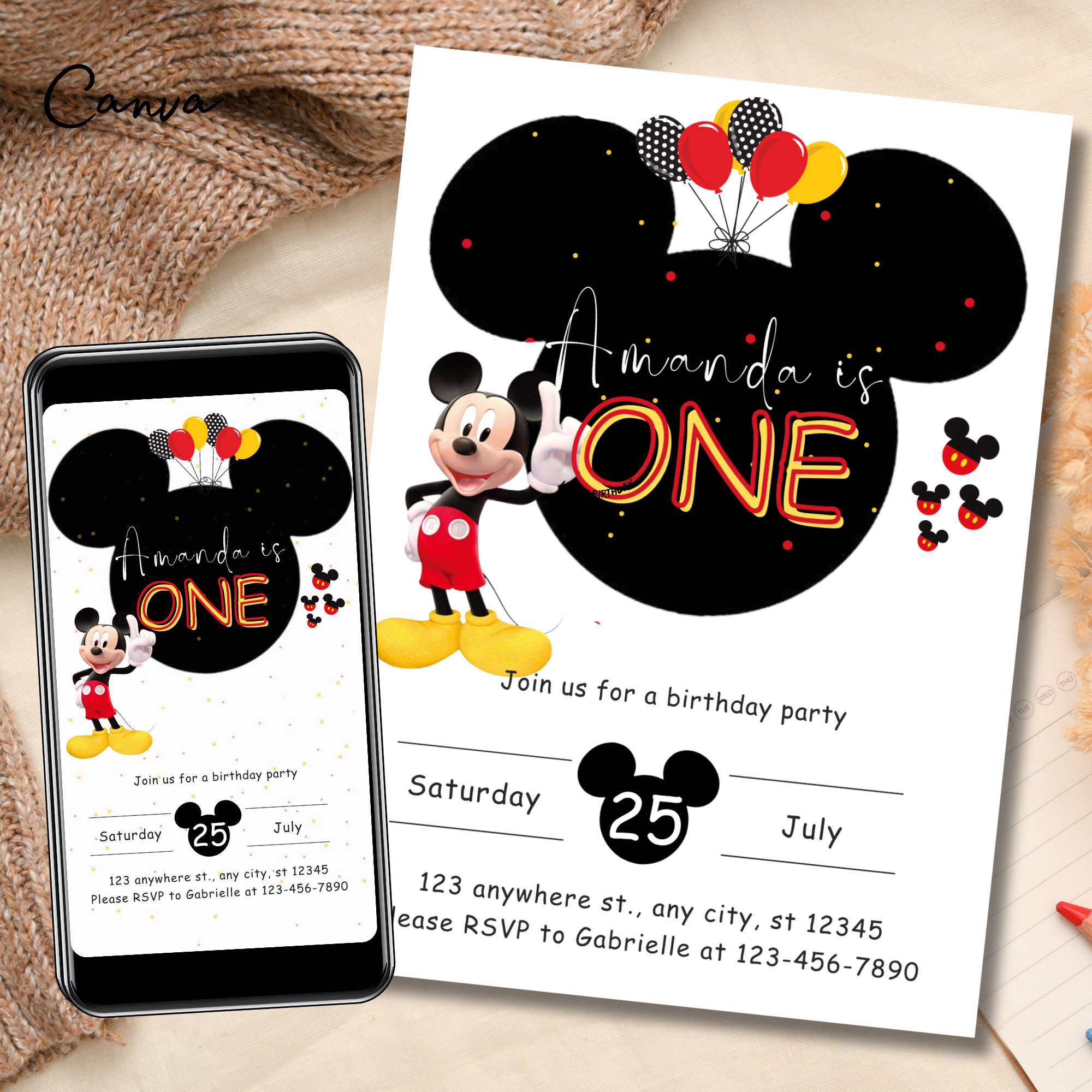 Mickey Mouse Birthday Invite, Birthday Invitation Mickey, Birthday Boy ...