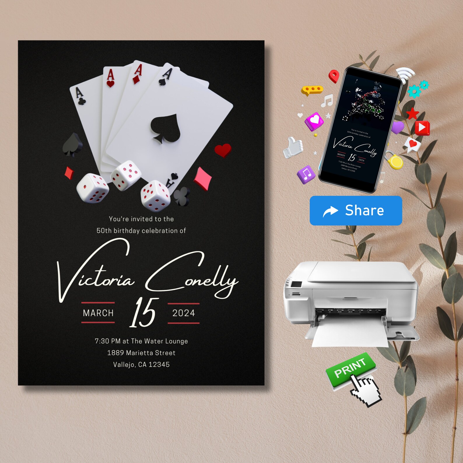 Poker Birthday Invitation, Poker Invitation, Poker Party Invitation ...