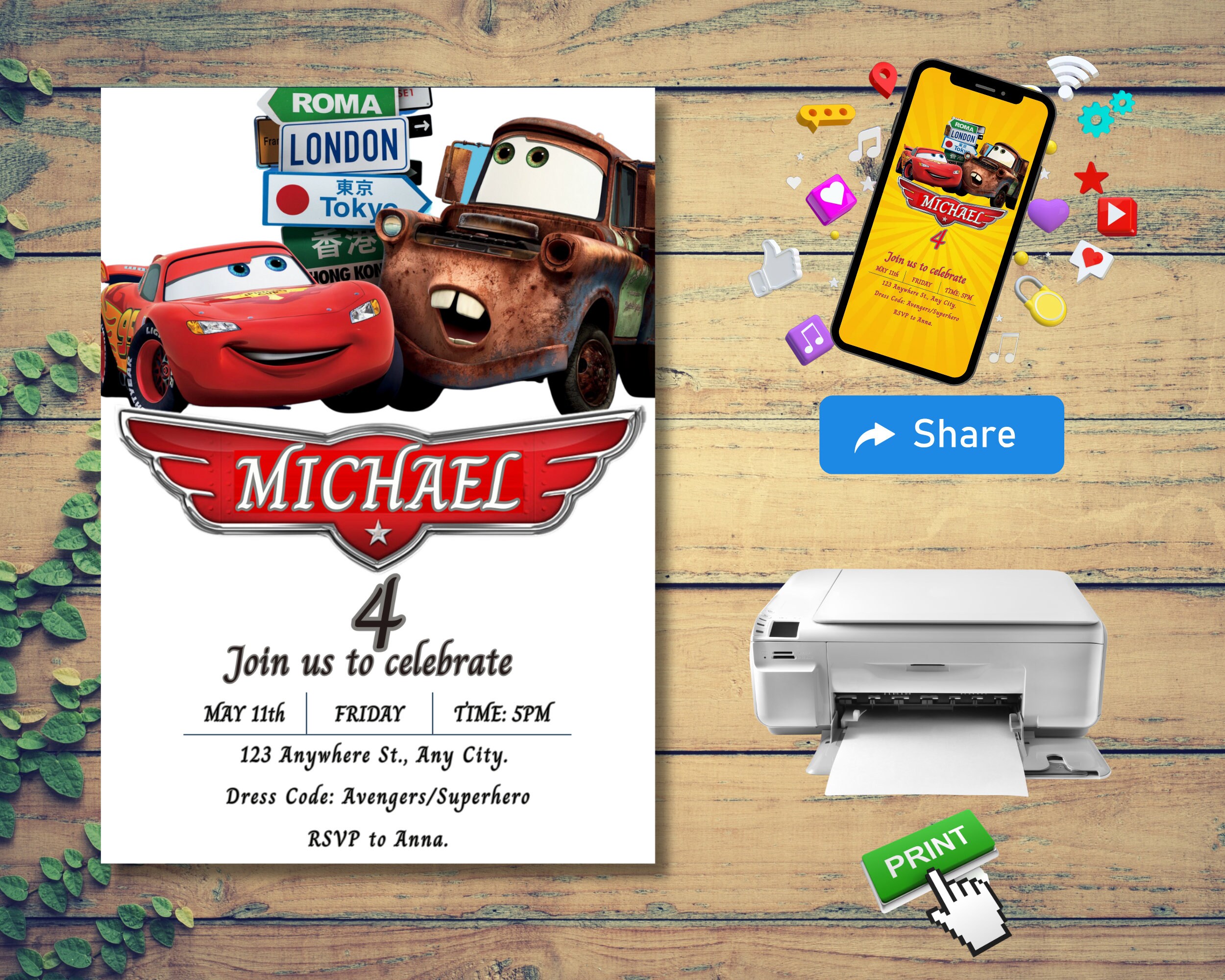 Cars Video Invitation Cars Birthday Invitation Cars Invitation ...