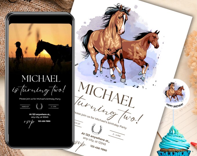 Horse Birthday Invitation for Boy, Horse Birthday Invitations, Horse ...