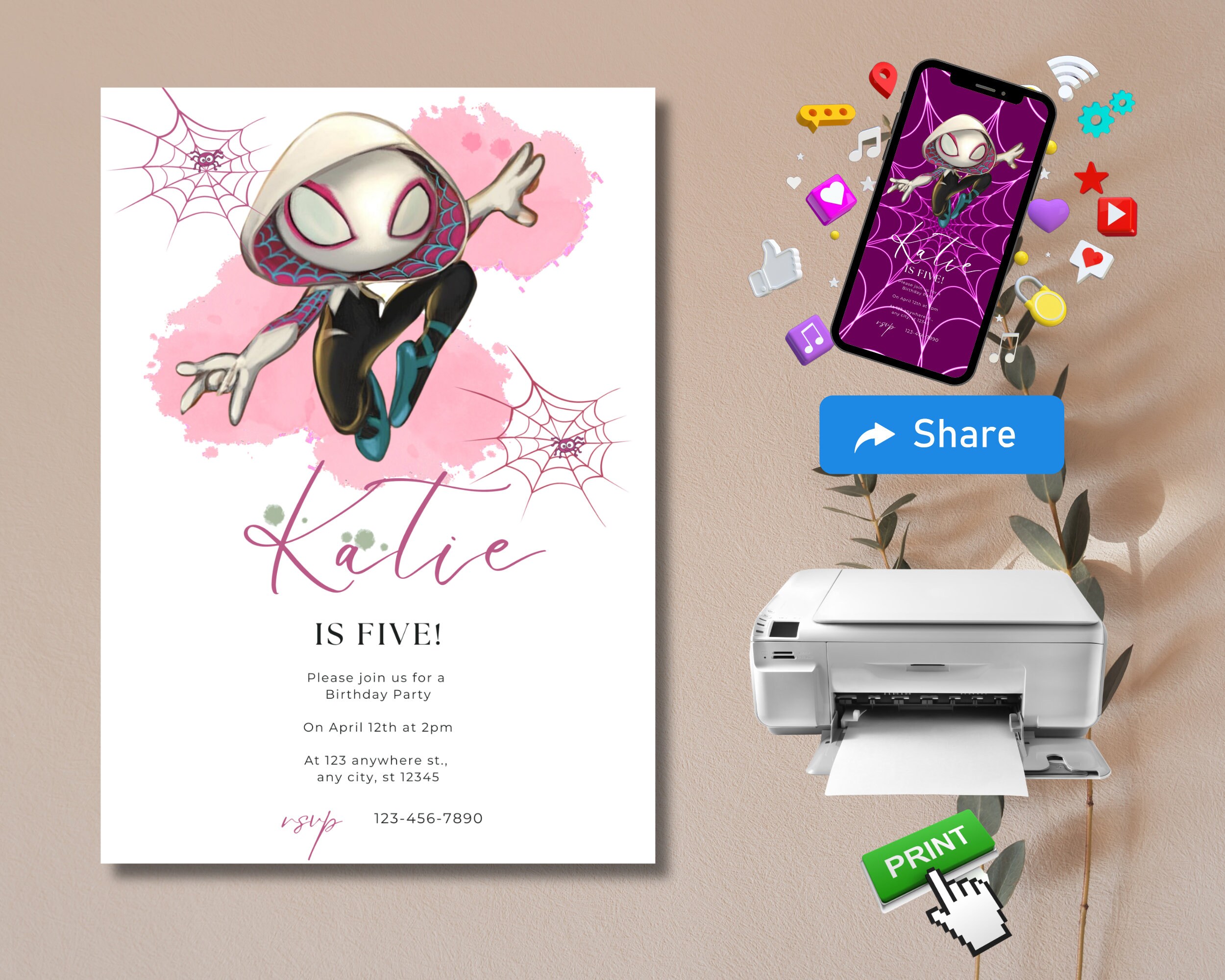 Ghost Spider Birthday Invitation, Spidey and His Amazing Friends ...