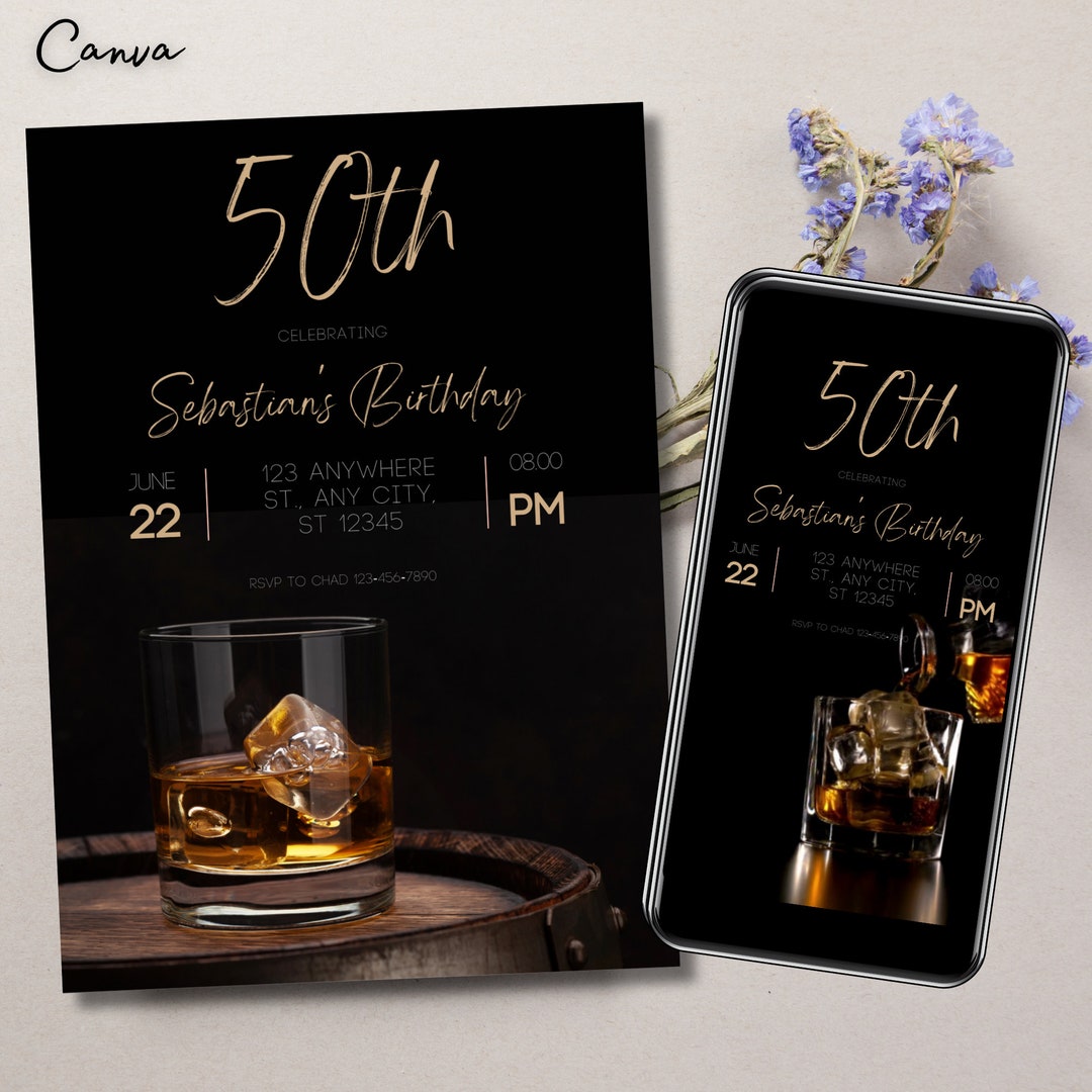 Whiskey Birthday Invitation, Whiskey Invitation, Whiskey Night ...