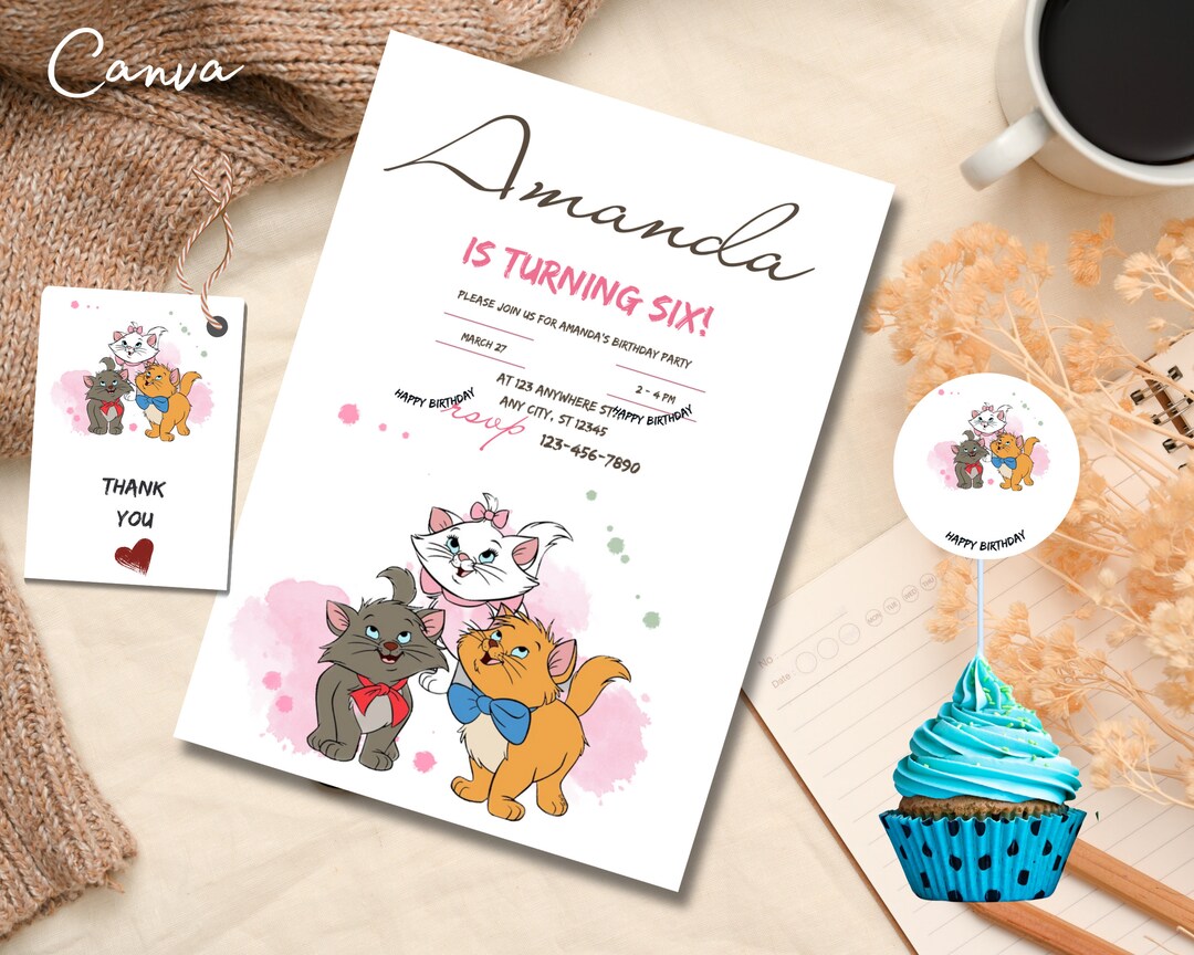 Cats Birthday Party Invitation Template, Kitty Birthday Invitation ...
