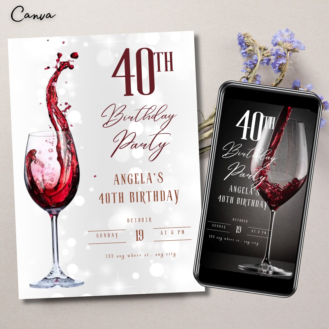 Wine Birthday Invitation, Wine Invitation, Wine Night Invitation, Adult ...