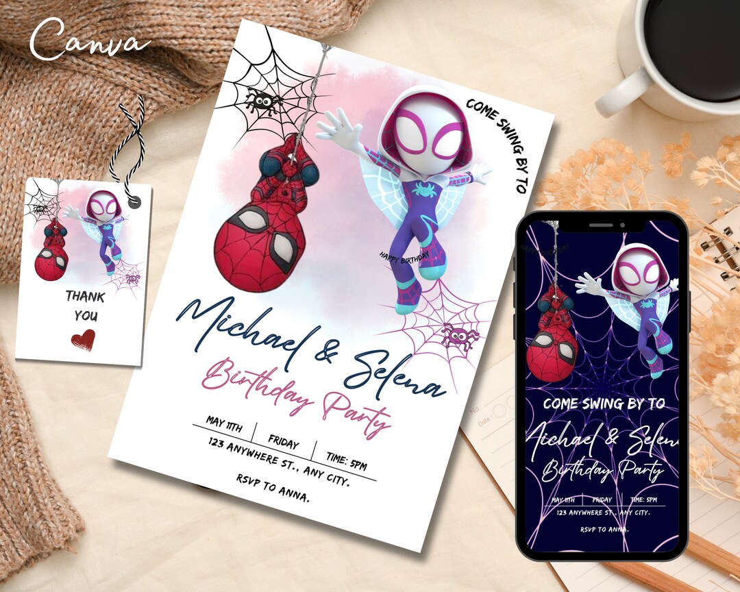 Ghost Spider Birthday Invitation Gwen, Spider Man Birthday Invitation ...