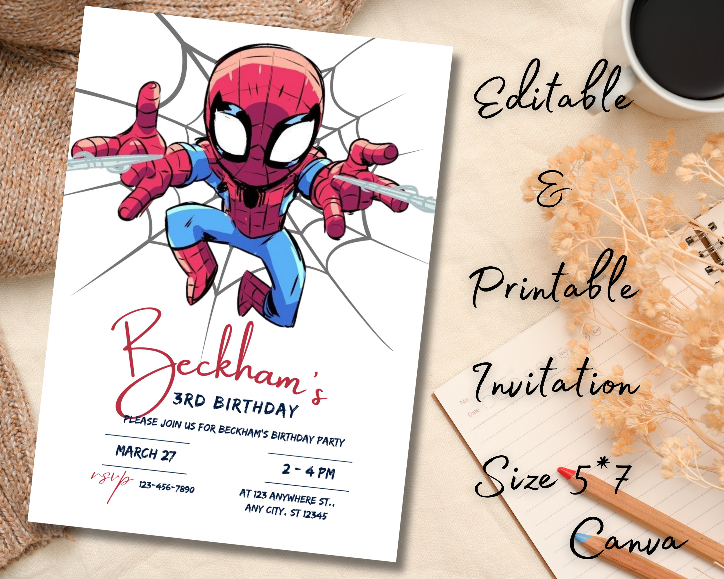 Plantilla de invitación de Spiderman / Invitación de fiesta de ...