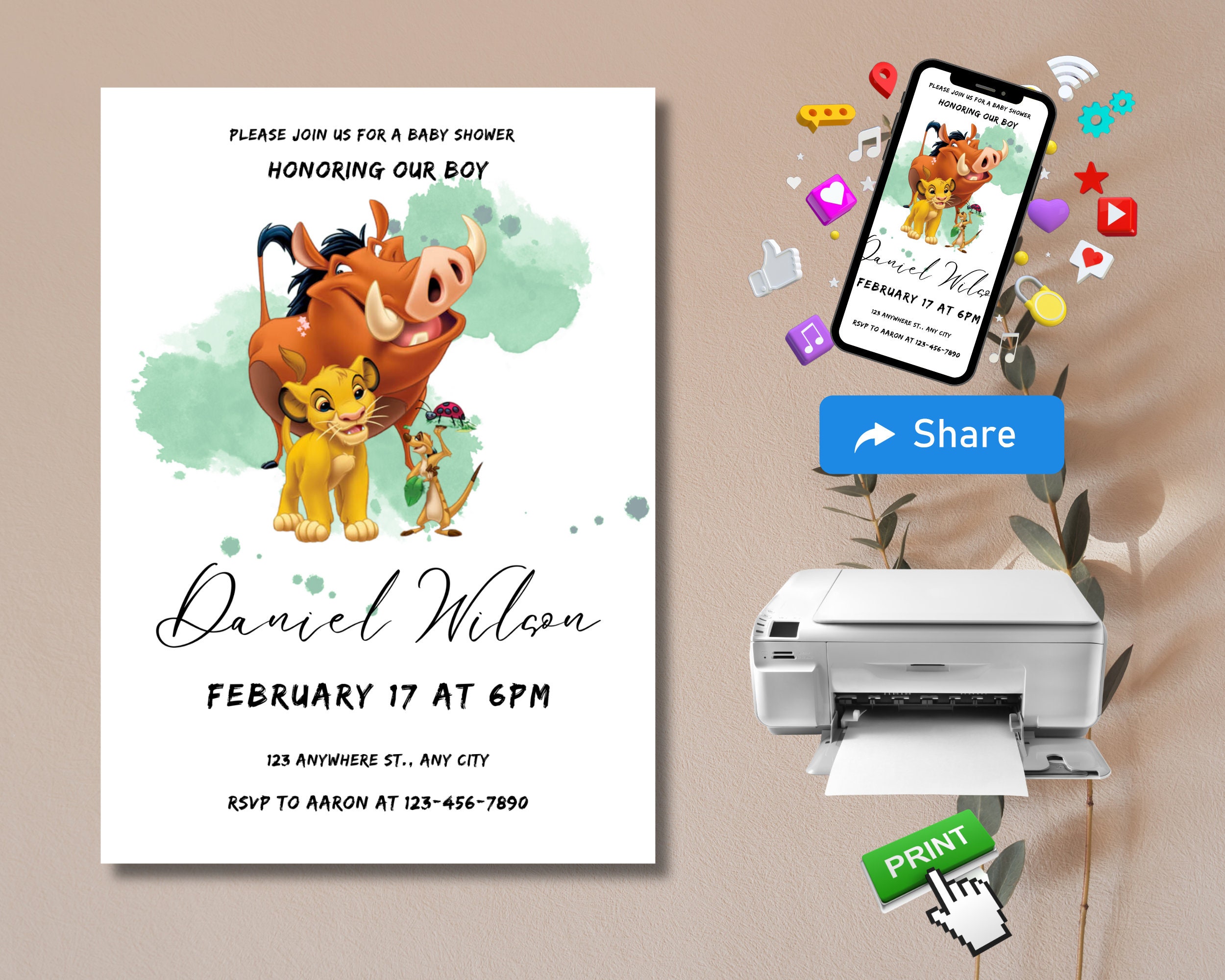 Lion King Invitation Lion King Birthday Invitation Lion King Party Lion ...