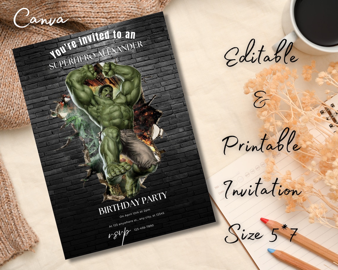 Hulk Invitationhulk Birthday Invitation Avengers Invitation - Etsy