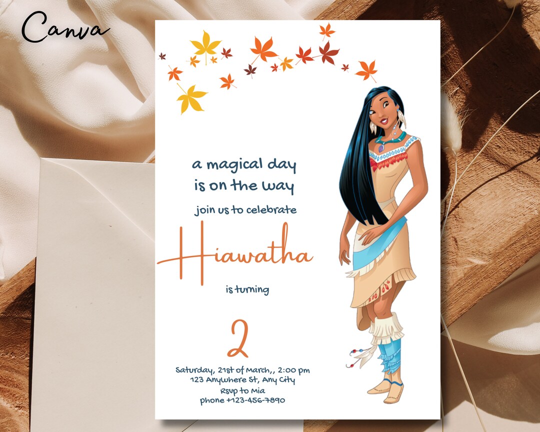 Pocahontas Invitation, Princess Pocahontas Birthday Invite,digital ...